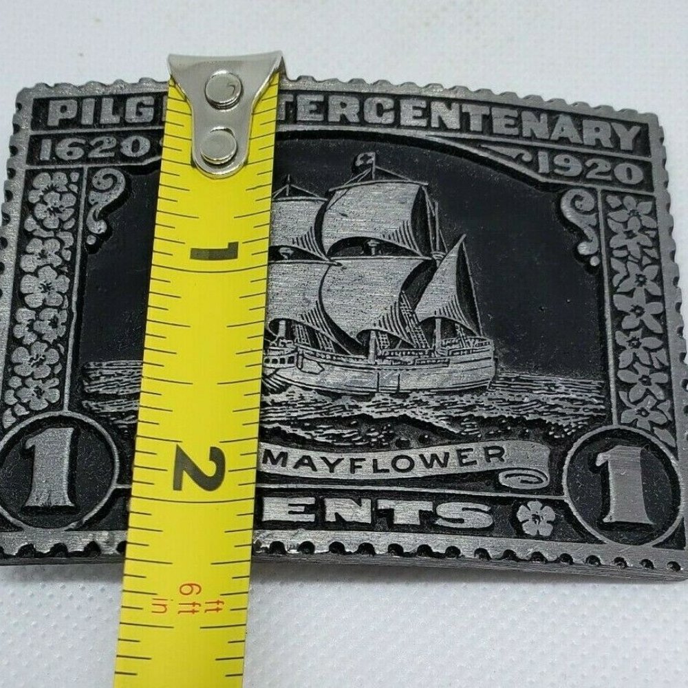 Pilgrim Tercentenary Mayflower Pewter Belt Buckle - Gem